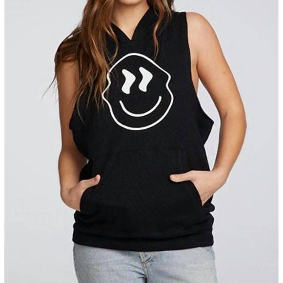 Chaser | Tops | New Chaser Linen French Terry Smiley Face Hoodie In ...